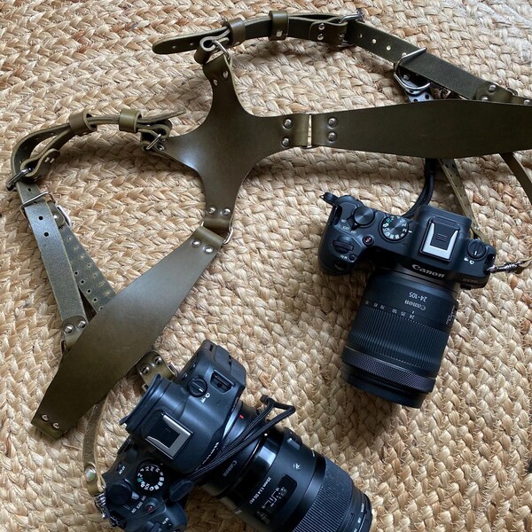Leather Photographer Harness, Harness for Dual Cameras, Camera Strap ...