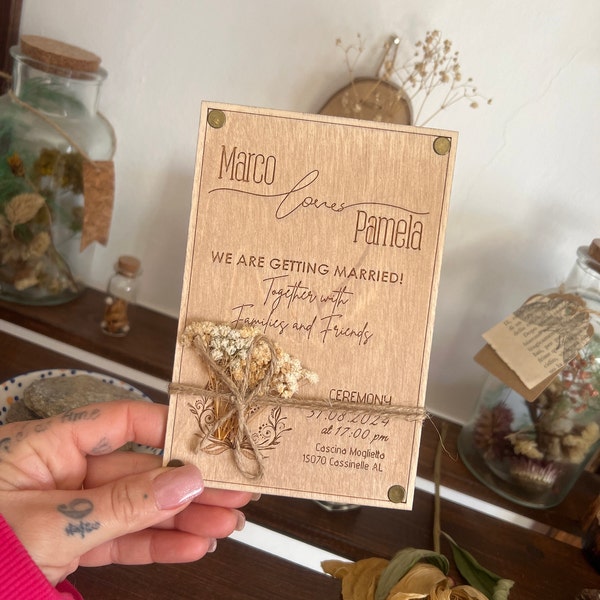 Rustic Wooden Wedding Invitations - Custom Engraved With Jute, Metal ...