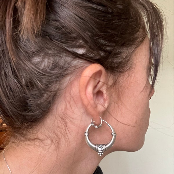 Large Sterling Silver Statement Hoops | 60mm Hoops | Crescent Ear Hoops ...