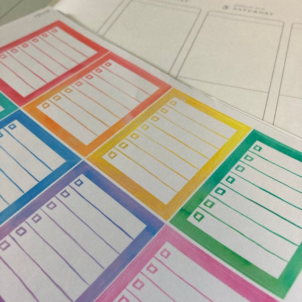 Full Box Checklist Bujo Planner Stickers: Watercolor Rainbow Checkbox ...