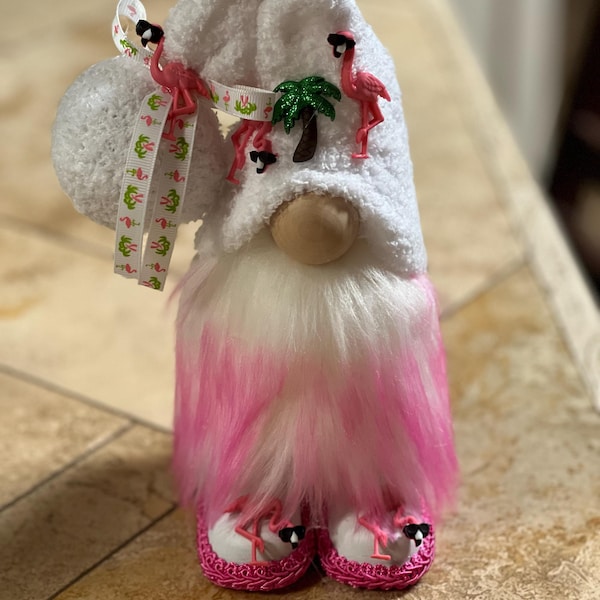 Flamingo Gnome | Beach Gnome | Gnome With Shoes | Palm Tree Flamingos ...