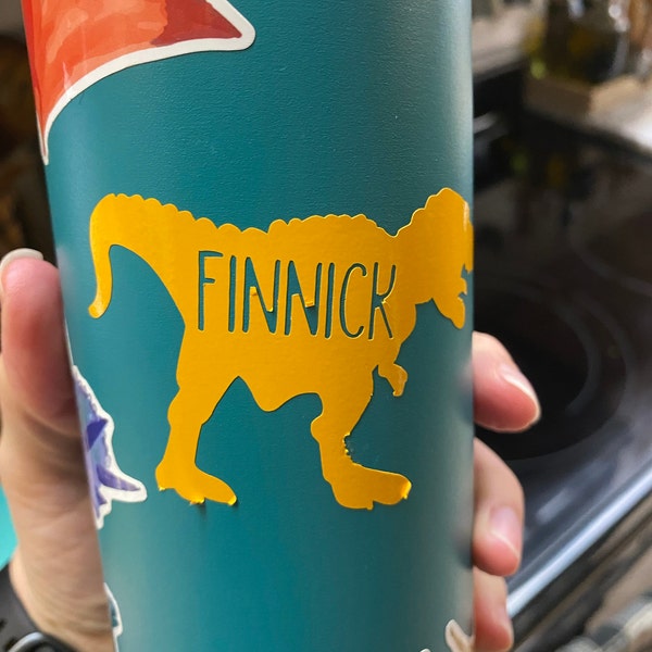 Dinosaur Decal, Personalized Dinosaur Sticker, Dinosaur Decal for Water ...