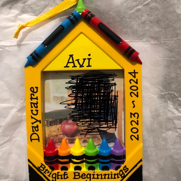 Crayon Picture Frame School Grades Personalized Christmas Ornament-prek ...