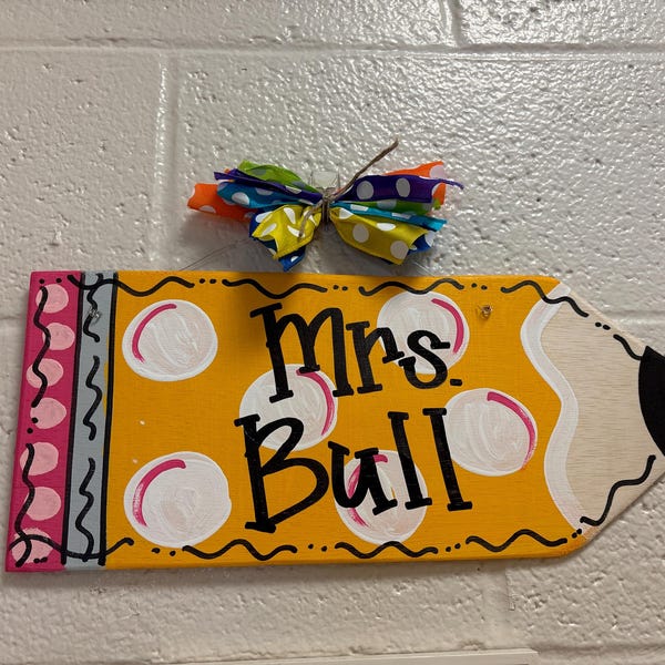 Monogrammed Teachers Pencil. Wooden Door Hanger. Teacher Appreciation ...
