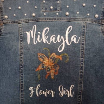Embroidered Flower Girl Denim Jacket Customizable Pearl Jean Jacket ...