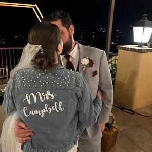 50% OFF Custom Bridal Denim Jacket With, Custom Pearl Denim Jacket ...