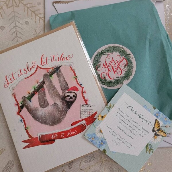 Let It Slow Let It Slow Let It Slow Christmas Card | Watercolor Sloth ...