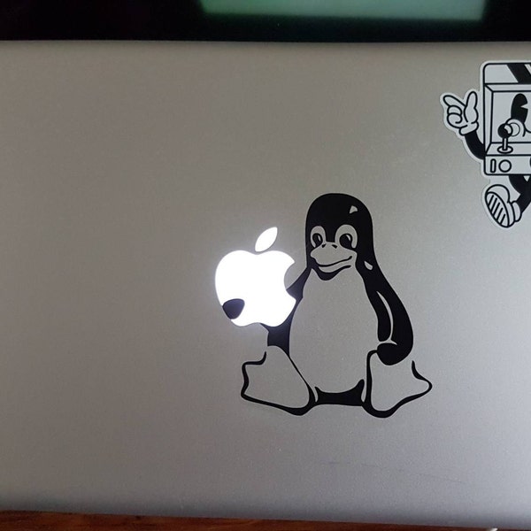 Penguin Bites the Apple MacBook Sticker Linux Tux Decal - Fits Both Old ...