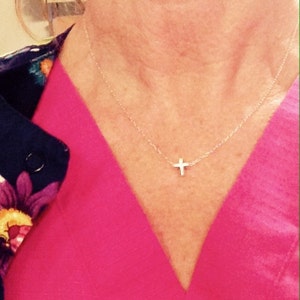 TINY OFFSET CROSS sterling silver petite offset or sideways | Etsy