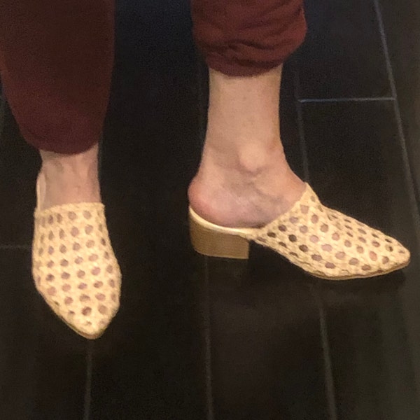 Neva Wooden Block Mules, Handmade Leather Mules, Hand Woven Mules With ...