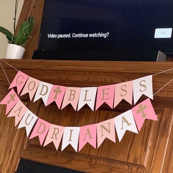 Pink Ombre God Bless Banner, Baptism Banner, Christening Banner, First ...