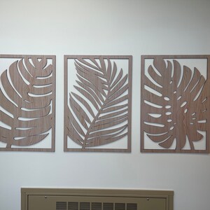 Tropical Leaves Wood Wall Art, 3 Panel Set, Monstera Wooden Leaf Wall ...