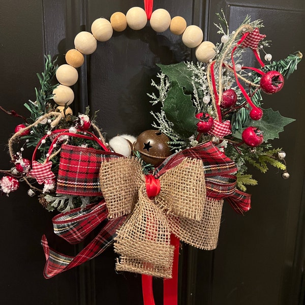 Boho Beaded Winter Fir and Pine With Gold Accents and Gold Bow. Elegant ...