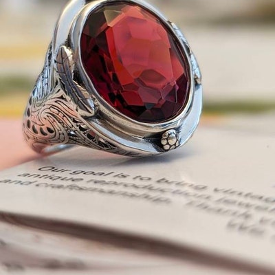 Ruby Ring/ Solid Sterling Silver/ Simulated or Natural Red Ruby Trinity Dainty 3stone Art Deco ...