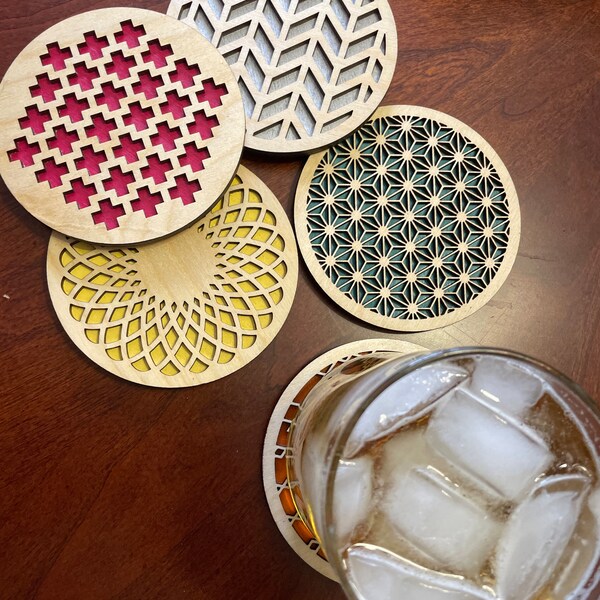5-piece Unique Geometric Wood Coasters for Home Decor - Etsy