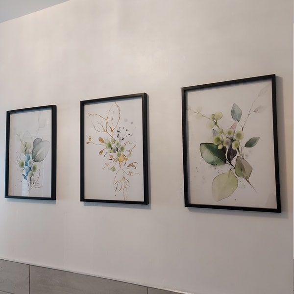 Botanical Set of 3 Prints, Green Herbal Art Prints From Hand Drawn ...