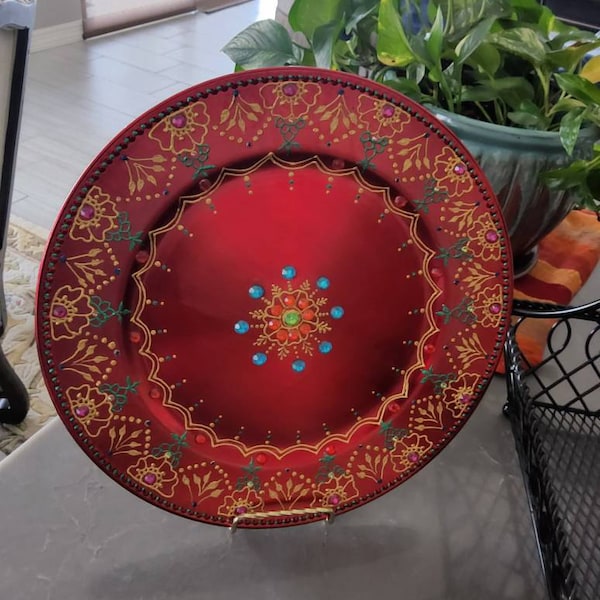 Decorative Trays, Henna Decorated Red Plate, Custom Plates, Henna ...