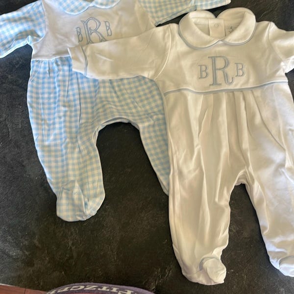 Baby Boy Coming Home Outfit, Baby Boy Monogrammed Bloomer Set, Newborn ...