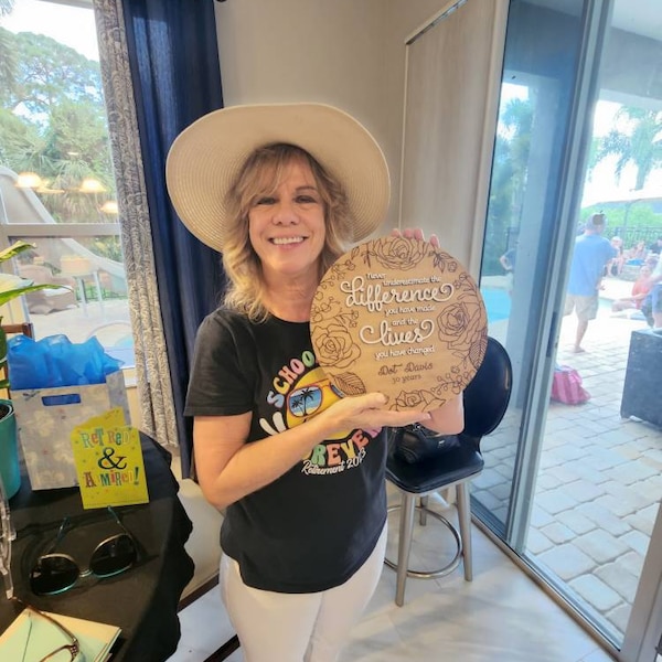 Custom 12" Round Retirement Floral Engraved Hanging Wooden Sign - Etsy