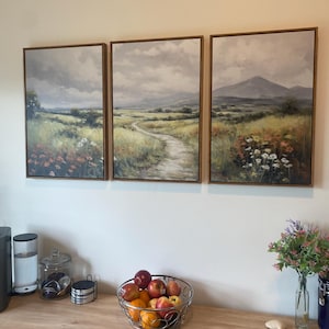 Framed Canvas Wall Art Set of 3 Watercolor Green Forest Tree Mountain ...