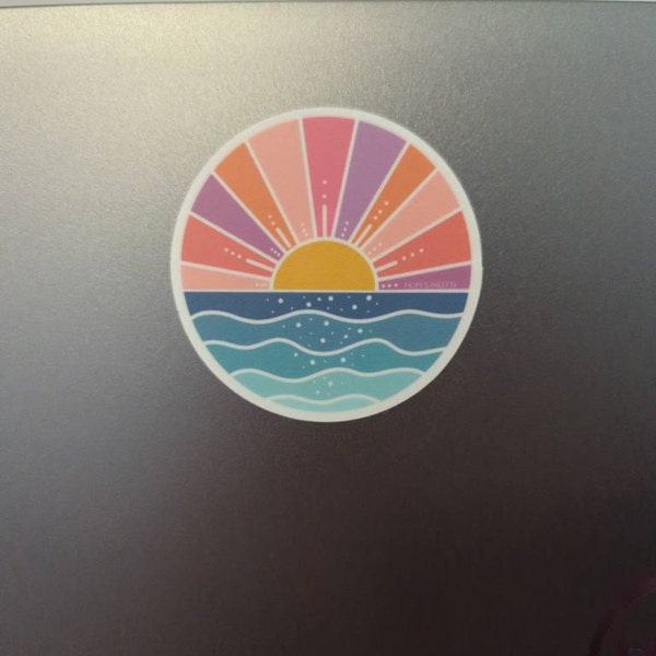 Ocean Sunset Circle Sticker: Waterproof Vinyl Decal - Etsy