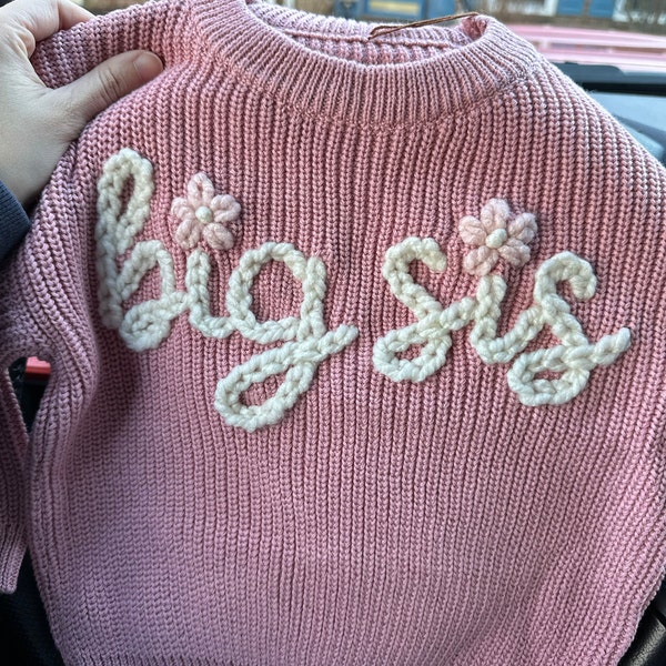 Big Sister Sweater for Big Sis Chunky Sweater for Baby Announcement Embroidered Pullover for Lil ...