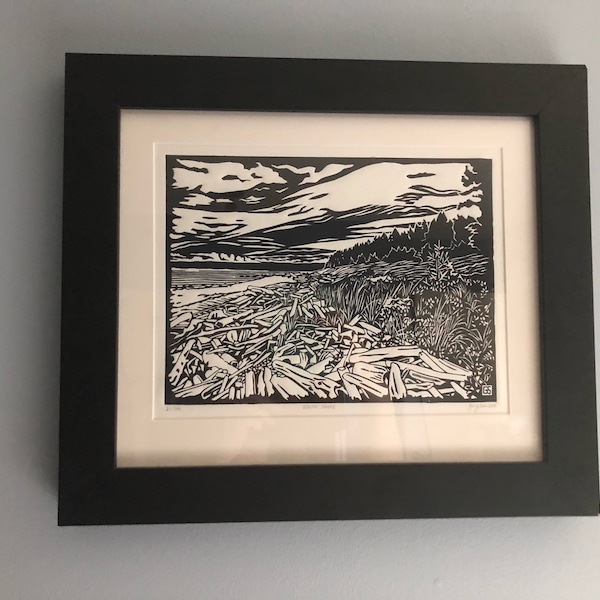 Linocut Relief Print Skyline vancouver BC Limited Edition - Etsy