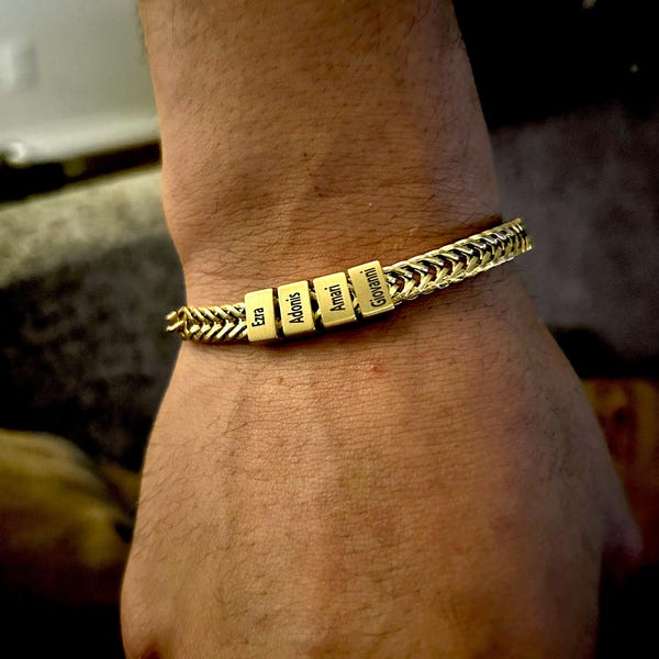 Father Gift, Custom Gold Bracelet for Dad With Kids Name, Personalize ...