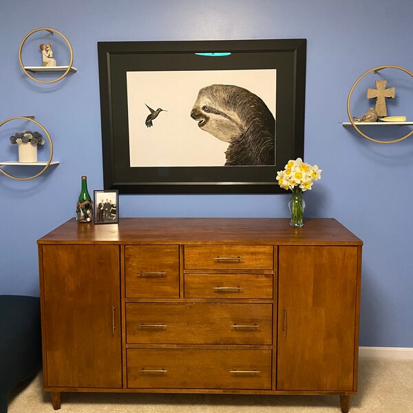 Sloth and Hummingbird Pencil Drawing Print, Original Drawing 3x2 Print ...