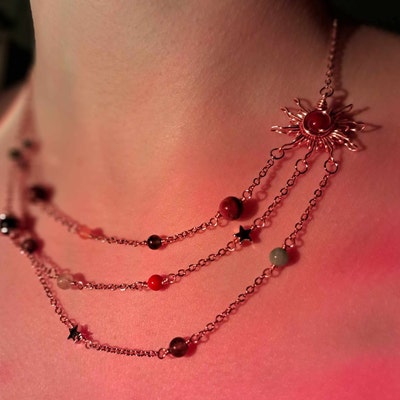 Solar System Necklace, Y Necklace ,wire Wrapped Crystal Necklace, Gold ...