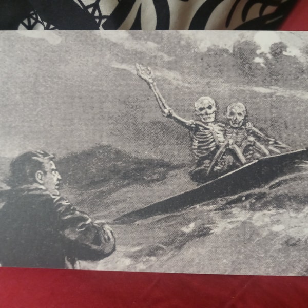 Spooky Skeleton Postcard Halloween Vintage Reproduction Antique Paper ...