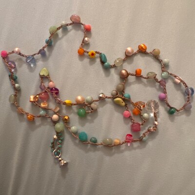 COLORFUL Long Beaded Necklace Multi Color Beaded Crochet Wrap Bracelet ...