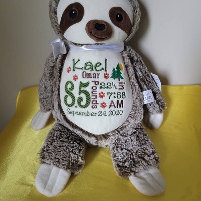 Personalized Stuffed Animal, Sloth Birth Announcement Stuffed Animal ...