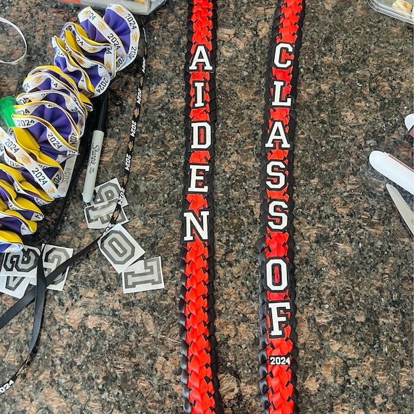 Custom Double Ribbon Graduation Lei With Kraft Name Tag - Etsy