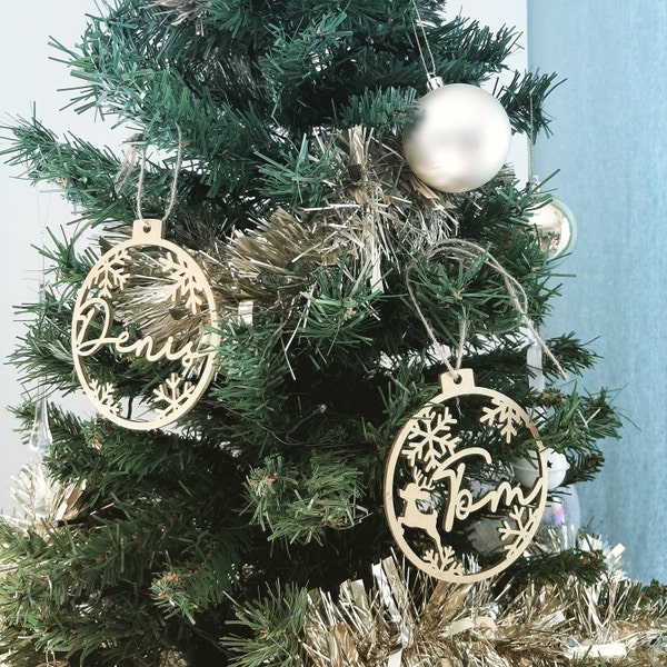 Custom Name CHRISTMAS Baubles Set Personalized Name Ornaments, Wooden ...