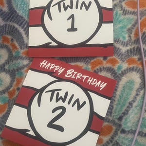 Twin Birthday Cards: Dr. Seuss-inspired Red Stripe Design - Etsy