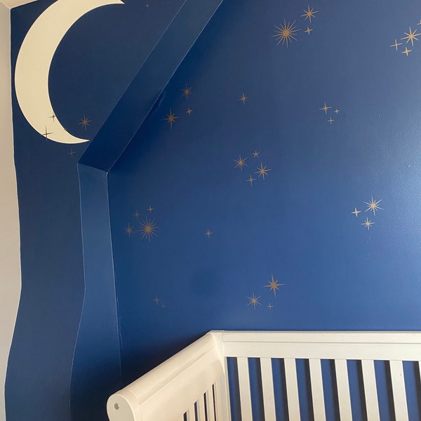 Moon and Starbursts Wall Decal Set, Includes One Moon and 66 Star ...