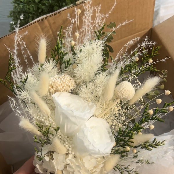 Rustic Dusty Blue Dried Flower Bouquet, Dried Flower Posy, Wedding ...