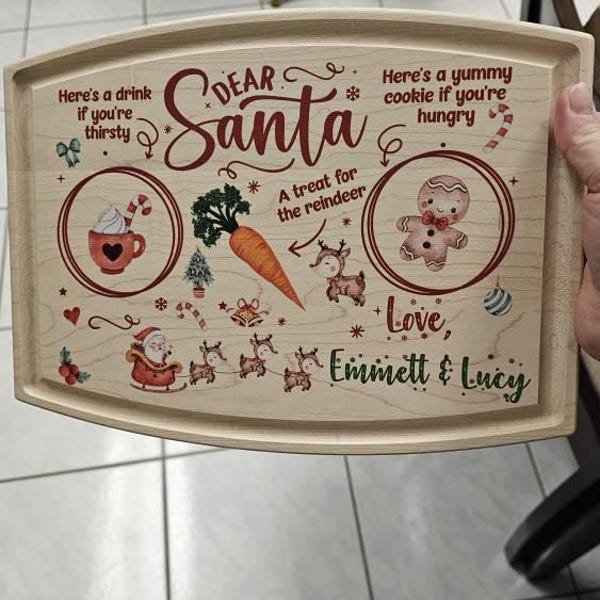 Wooden Santa Milk and Cookie Tray, Personalized Santa Cookie Tray ...