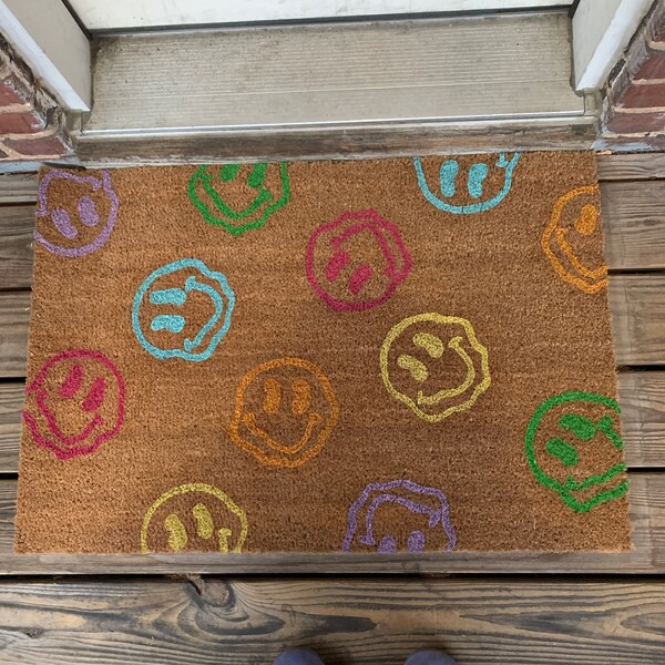Colorful Pastel Rainbow Floral Pattern Doormat | Cute Floral Front ...
