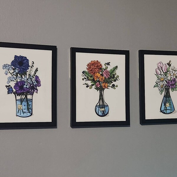 Women in Science Poster Set | Flask Bouquet Wall Art Set | Flower ...