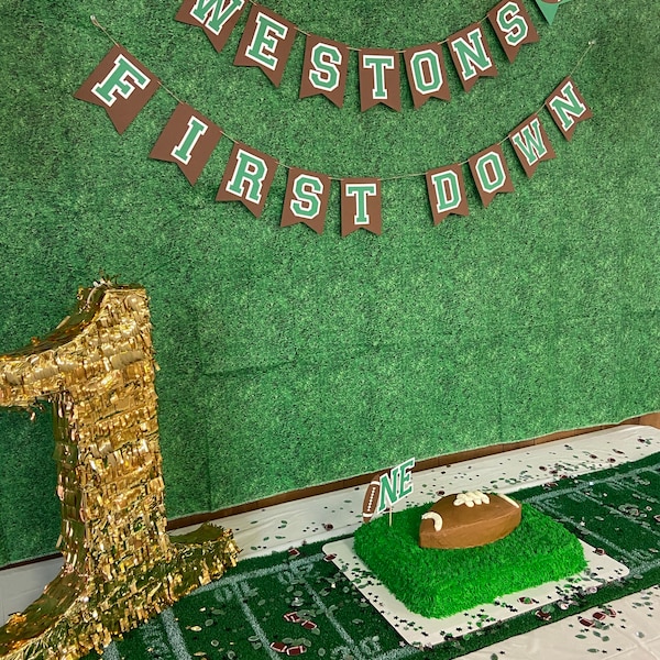 Football First Down Birthday Banner, Kids First Birthday, Football ...