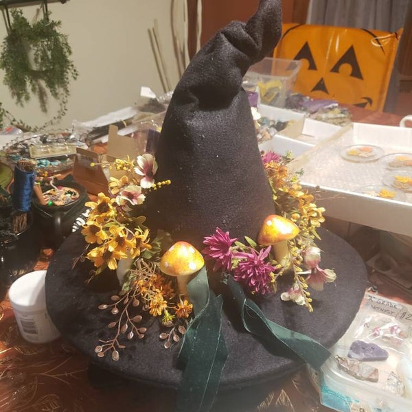 Practical Witch Hat- Black Wool Felt Hat With Satin Ribbon Ties ...