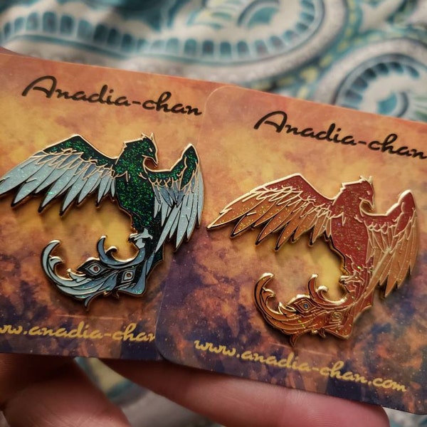Original Phoenix Fire and Ice Hardenamel Pins Gold Plated With Glitter ...