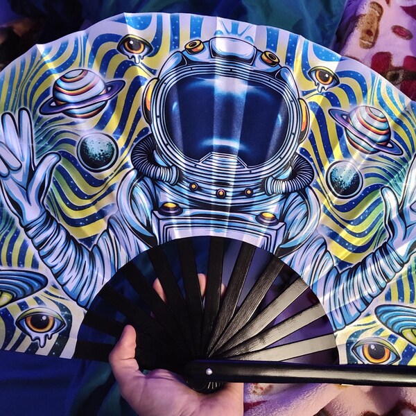 Butterfly Large Rave Festivals Loud Clack Satin Hand Held Folding Fan ...