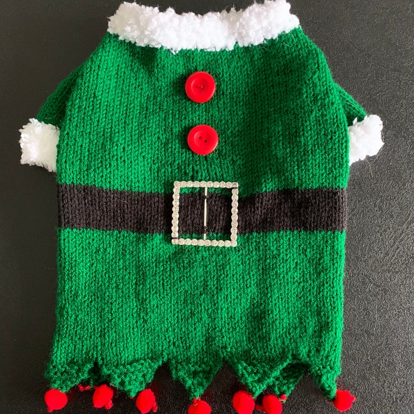Christmas Elf Dog Sweater Knitting Pattern, Top Down Holiday Pet ...