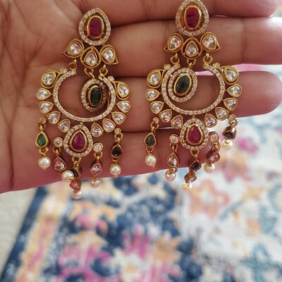 Jadau Necklace Red Green Jadau Kundan Gold Finish/mango Mala Haram 28 Inches /mint Green Beads ...