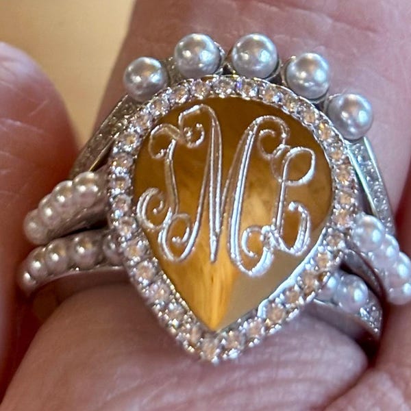 Monogram Sterling Silver Ring, Monogram Ring, Monogram Circle Ring - Etsy
