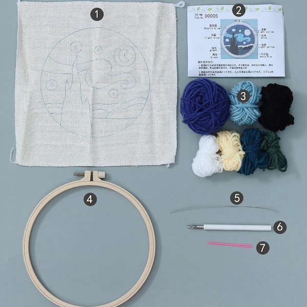 Punch Needle Kit Starter Punch Needle Tool Threader Fabric Embroidery ...