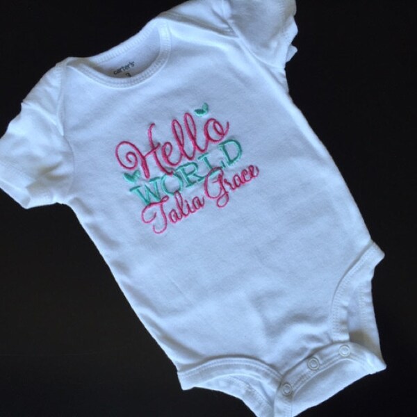 Hello World, Embroidery Sayings, New Baby Embroidery, Socuteappliques ...